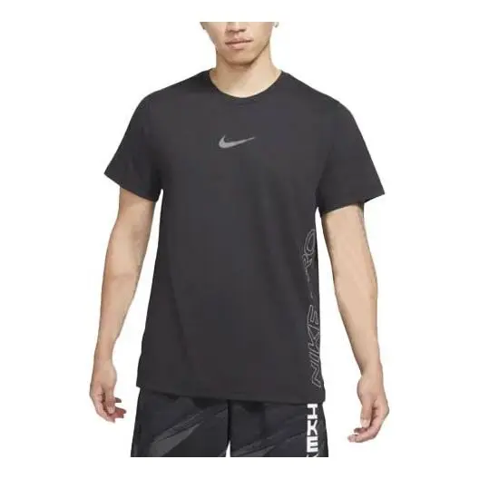 Nike Solid Color Training Alphabet Logo Printing Short Sleeve Black T-shirt - Multi-color
