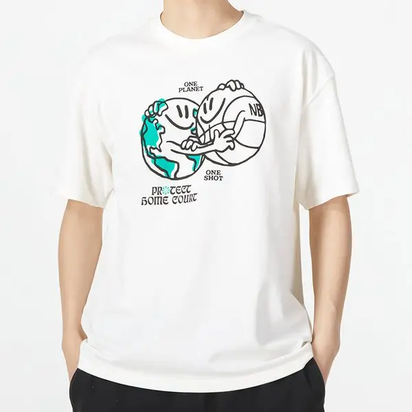 Nike Basketball Earth Pattern Printing Round Neck Short Sleeve White
