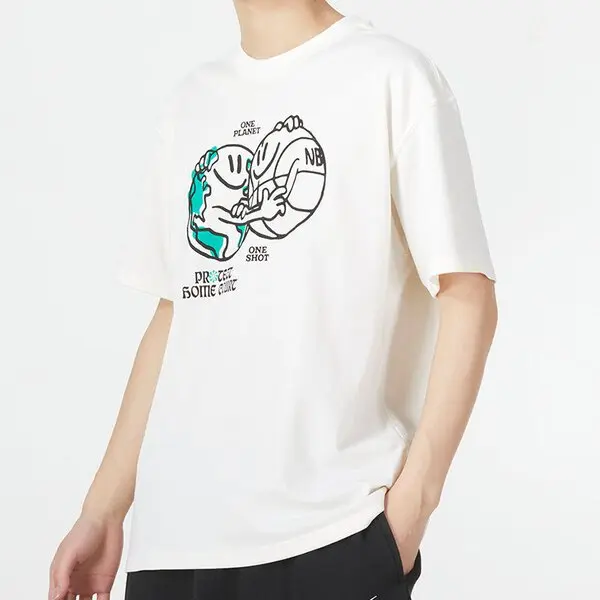 Nike Basketball Earth Pattern Printing Round Neck Short Sleeve White