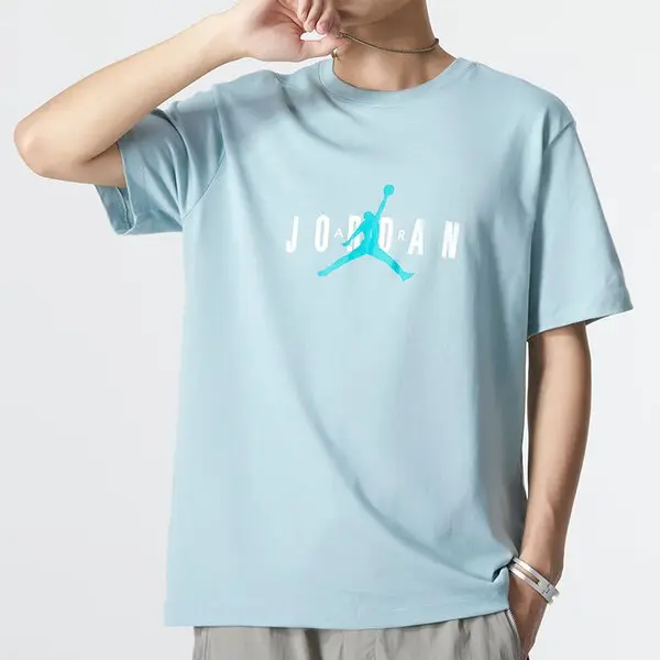 JORDAN Alphabet Flying Logo Printing Round Neck Casual Short Sleeve Blue T-shirt - Multi-color