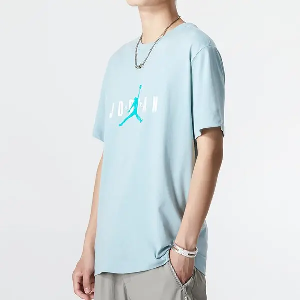 JORDAN Alphabet Flying Logo Printing Round Neck Casual Short Sleeve Blue T-shirt - Multi-color