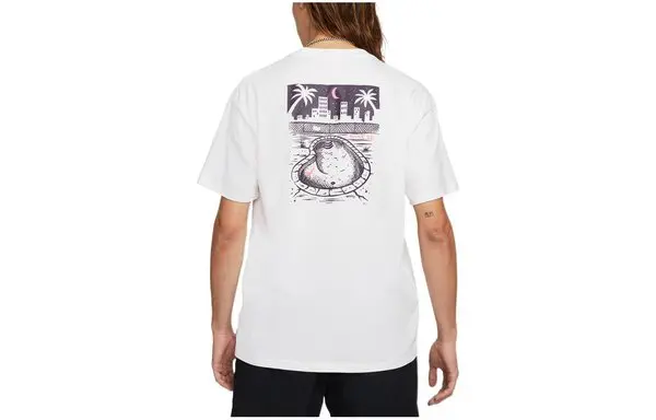 Nike Back Cartoon Printing Round Neck Casual Short Sleeve White - Multi-color