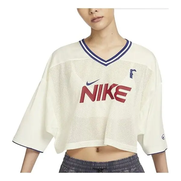 Nike Graphic Crop Jersey - Beige/red/navy