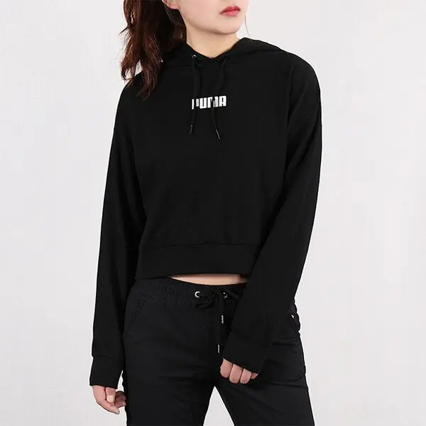 PUMA Logo Short Hoodie 'black