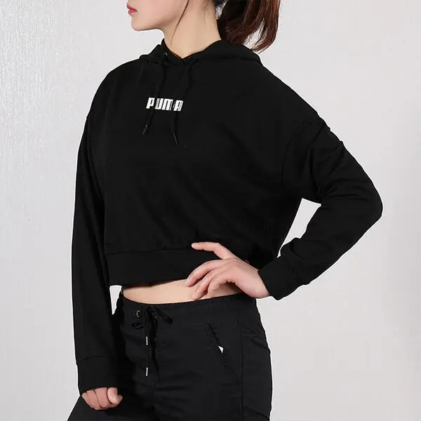 PUMA Logo Short Hoodie 'black