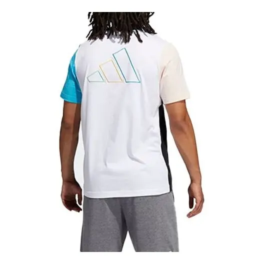 Adidas Color Block Printing Logo Basketball Short Sleeve Tee - Black