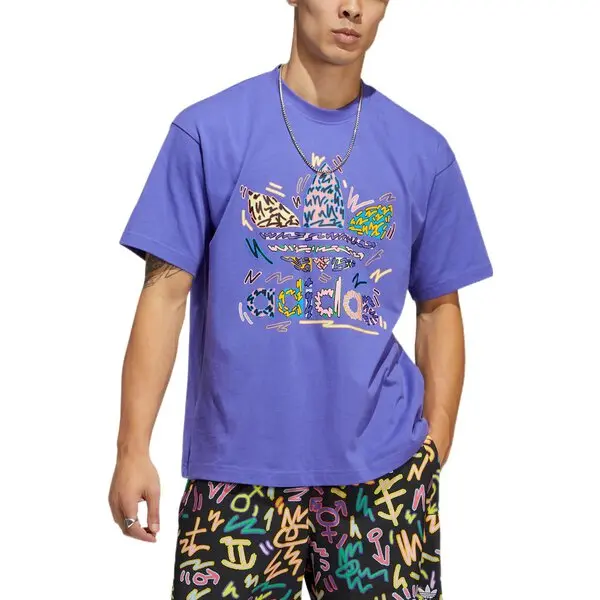 Adidas Originals Large Logo Alphabet Round Neck Casual Sports Short Sleeve Couple Style Purple - Default Color