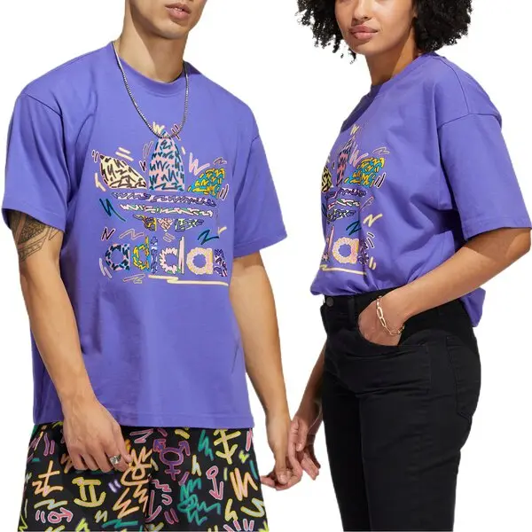 Adidas Originals Large Logo Alphabet Round Neck Casual Sports Short Sleeve Couple Style Purple - Default Color