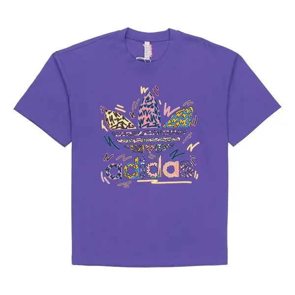 Adidas Originals Large Logo Alphabet Round Neck Casual Sports Short Sleeve Couple Style Purple - Default Color