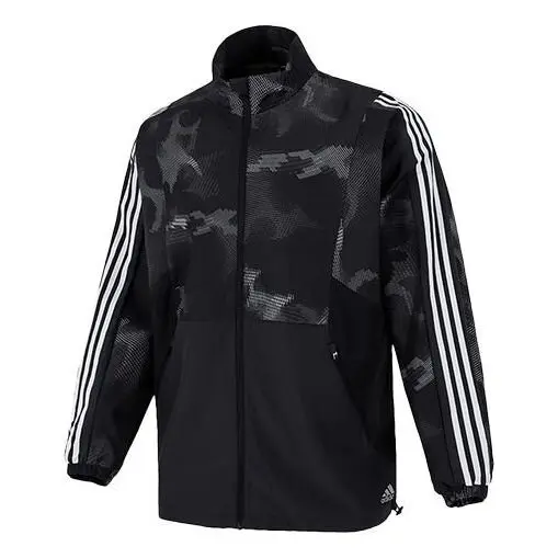 Adidas St Wv Newblock Casual Sports Breathable Camouflage Stand Collar Jacket - Black