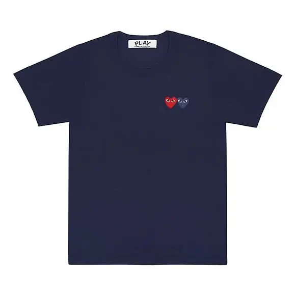 Play Comme Des Garcon Double Heart Logo Tee - Blue