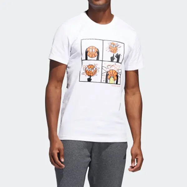 Adidas Basketball Cartoon Printing Short Sleeve - White