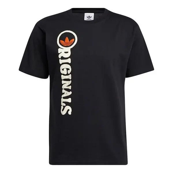 Adidas Originals Logo Printing Casual Round Neck Sports Short Sleeve Black - Multi-color