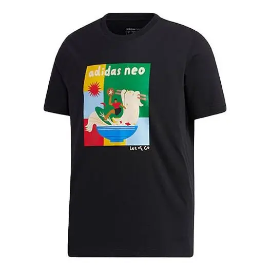 Adidas Neo M Fd Tee Cartoon Printing Casual Sports Round Neck Short Sleeve - Black