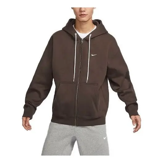 Nike Solo Swoosh Full Zip Hoodie - Brown