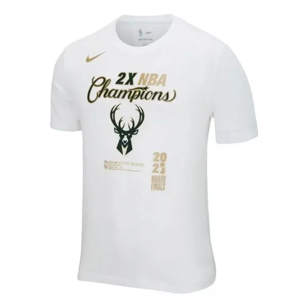 Nike Milwaukee Bucks Alphabet Pattern Printing Athleisure Casual Sports Round Neck Short Sleeve White T-shirt - Default Color