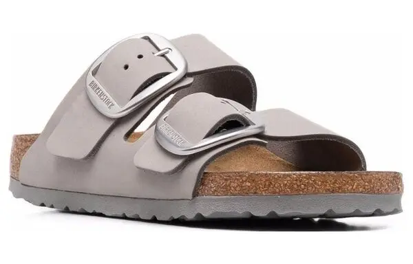 BIRKENSTOCK Arizona Big Buckle Nubuck Leather Sandals - Grey