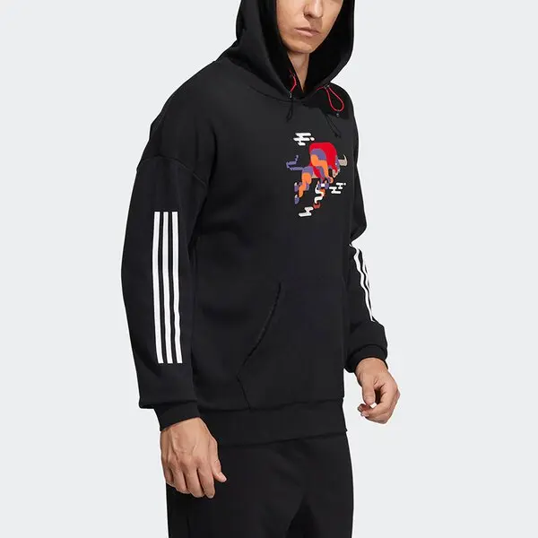 Adidas Graphic Print Pullover Hoodie - Black