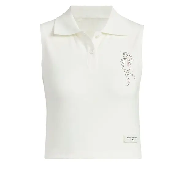 Adidas Sleeveless Polo Shirt With Floral Graphic - White