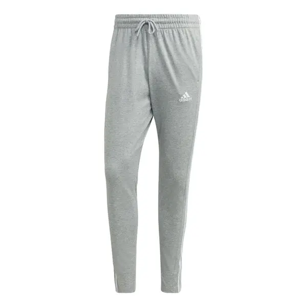 Adidas Essentials Single Jersey Asia Sizing Tapered Open Hem 3-stripes Pants - Grey