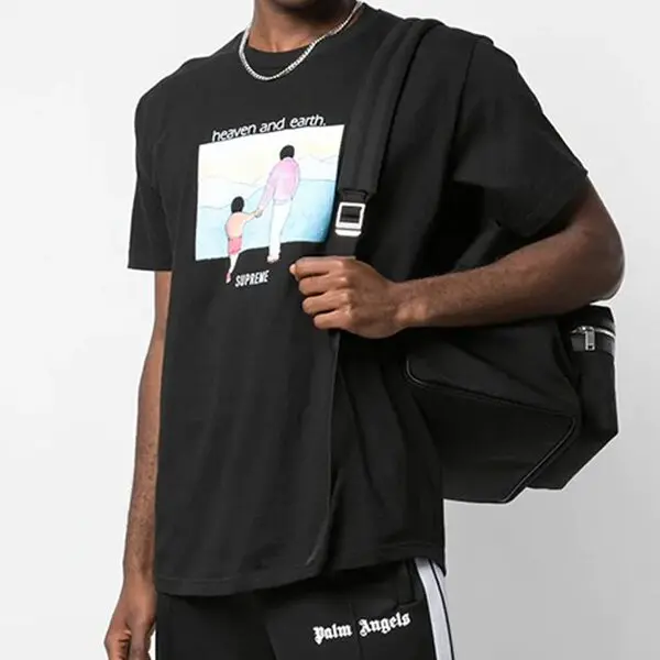 Supreme Fw19 Week 1 Heaven And Earth Tee Printing Short Sleeve - Black