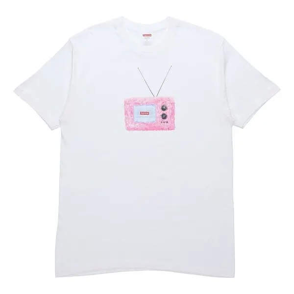 Supreme Ss18 Tv Tee White Printing Short Sleeve 'white Pink - White/pink