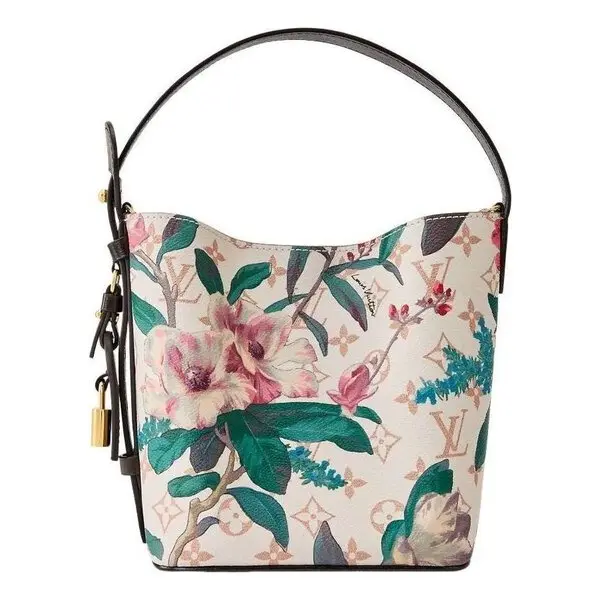 LOUIS VUITTON Monogram Floral Bucket Bag - White
