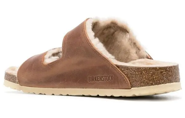 BIRKENSTOCK Arizona Big Buckle Shearling Oiled Leather Slides - Brown
