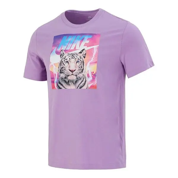 Nike Tiger Pattern Logo Athleisure Casual Sports Short Sleeve Purple T-shirt - Multi-color