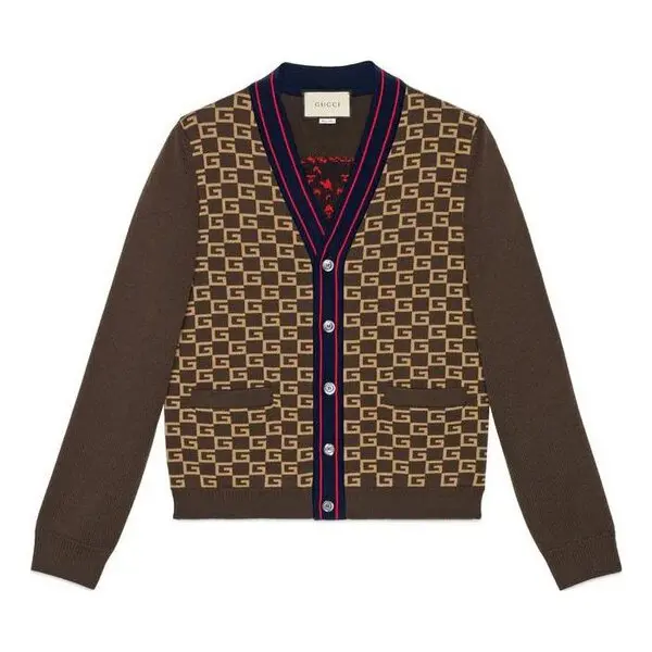 Gucci Square G Tiger Knit Cardigan - Brown