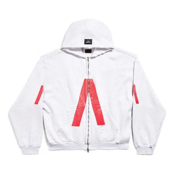 Balenciaga Music Archive Series Connected Zip Up Hoodie - Grey/red