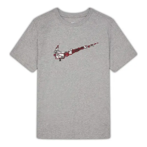 Nike Cartoon Pattern Large Logo Printing Round Neck Casual Short Sleeve Dark Grey T-shirt - Multi-color