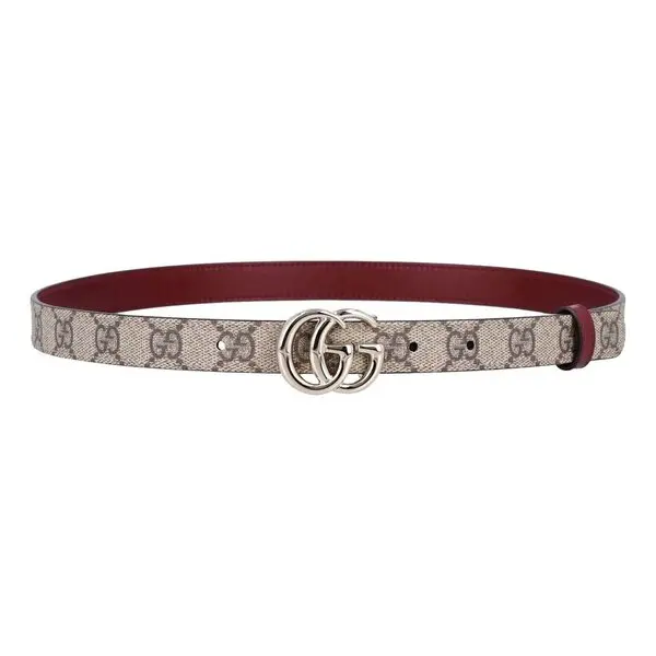 Gucci Gg Marmont Reversible Thin Belt - Beige/red
