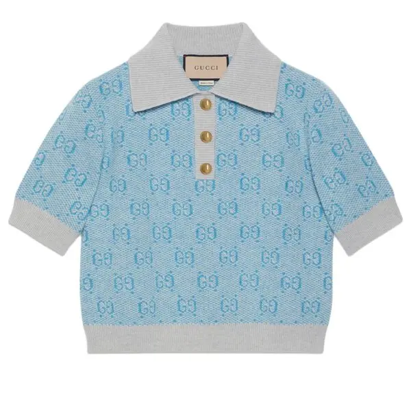 Gucci Gg Wool Jacquard Polo - Light Blue
