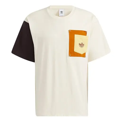 Adidas Originals Series Contrast Color Stitching Pocket Round Neck Short Sleeve Creamy White T-shirt - Multi-color