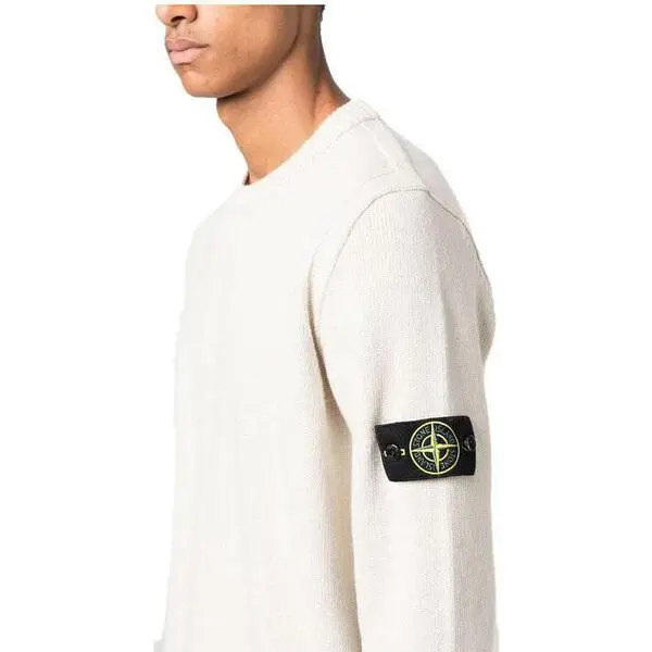 Stone Island Logo Patch Knit Sweater - Off/white
