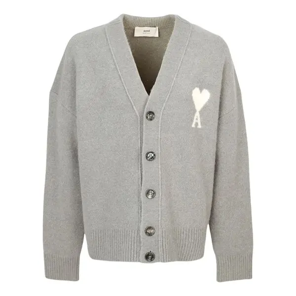 AMI Paris Big Heart Logo Alpaca Cardigan - Gray