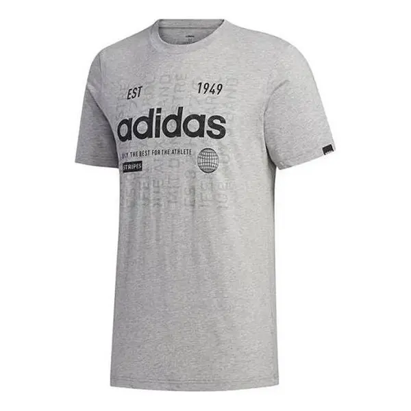 Adidas Alphabet Numeric Printing Casual Sports Breathable Round Neck Short Sleeve Gray T-shirt - Multi-color