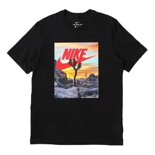 Nike Printing Pattern Round Neck Short Sleeve - Black