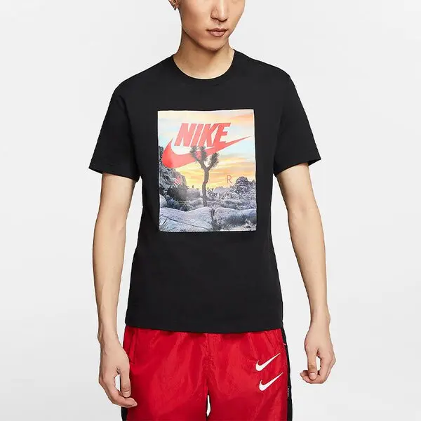 Nike Printing Pattern Round Neck Short Sleeve - Black
