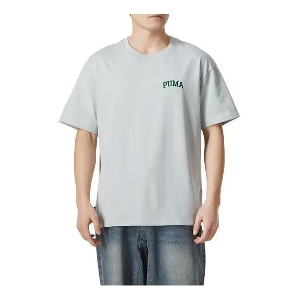 PUMA Logo T-shirt 'grey - Grey/green