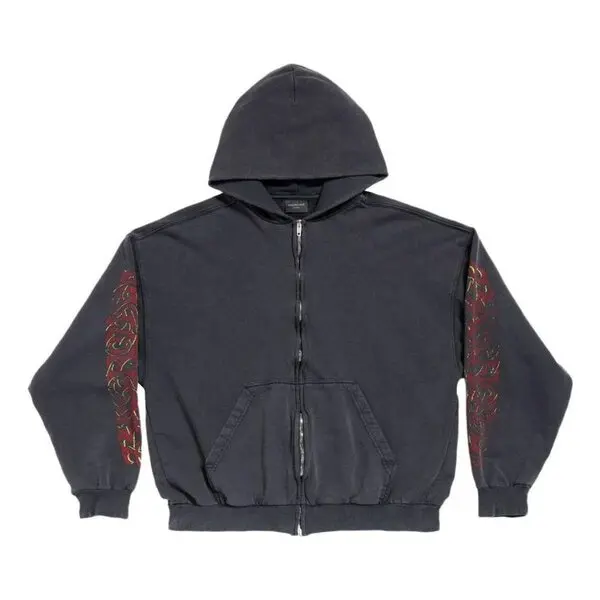 Balenciaga Offshore Zip Up Hoodie - Black/red/yellow