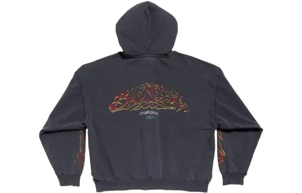 Balenciaga Offshore Zip Up Hoodie - Black/red/yellow