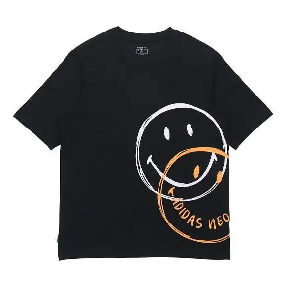 Adidas Neo U Csmy Tee Casual Sports Smiling Face Printing Short Sleeve - Black