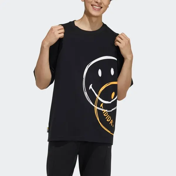 Adidas Neo U Csmy Tee Casual Sports Smiling Face Printing Short Sleeve - Black
