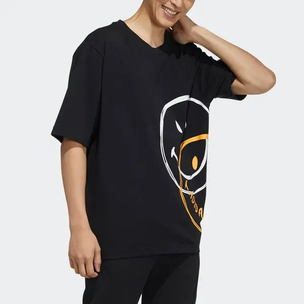 Adidas Neo U Csmy Tee Casual Sports Smiling Face Printing Short Sleeve - Black