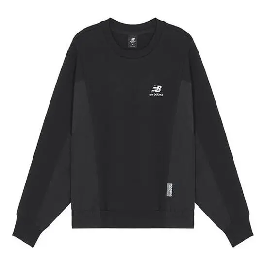 NEW BALANCE Logo Printing Splicing Sports Round Neck Pullover Hoodie - Black