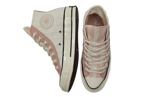 CONVERSE Chuck 70 Striped High Top Terry Cloth Sneakers - Cream/pink