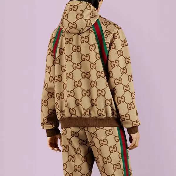 Gucci Jumbo Gg Zip Jacket With Web 'beige Ebony
