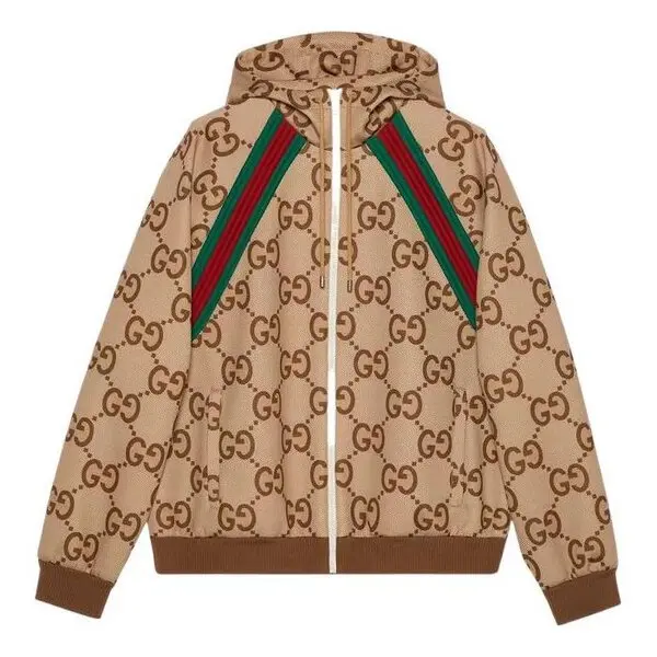 Gucci Jumbo Gg Zip Jacket With Web Detail - Beige/ebony
